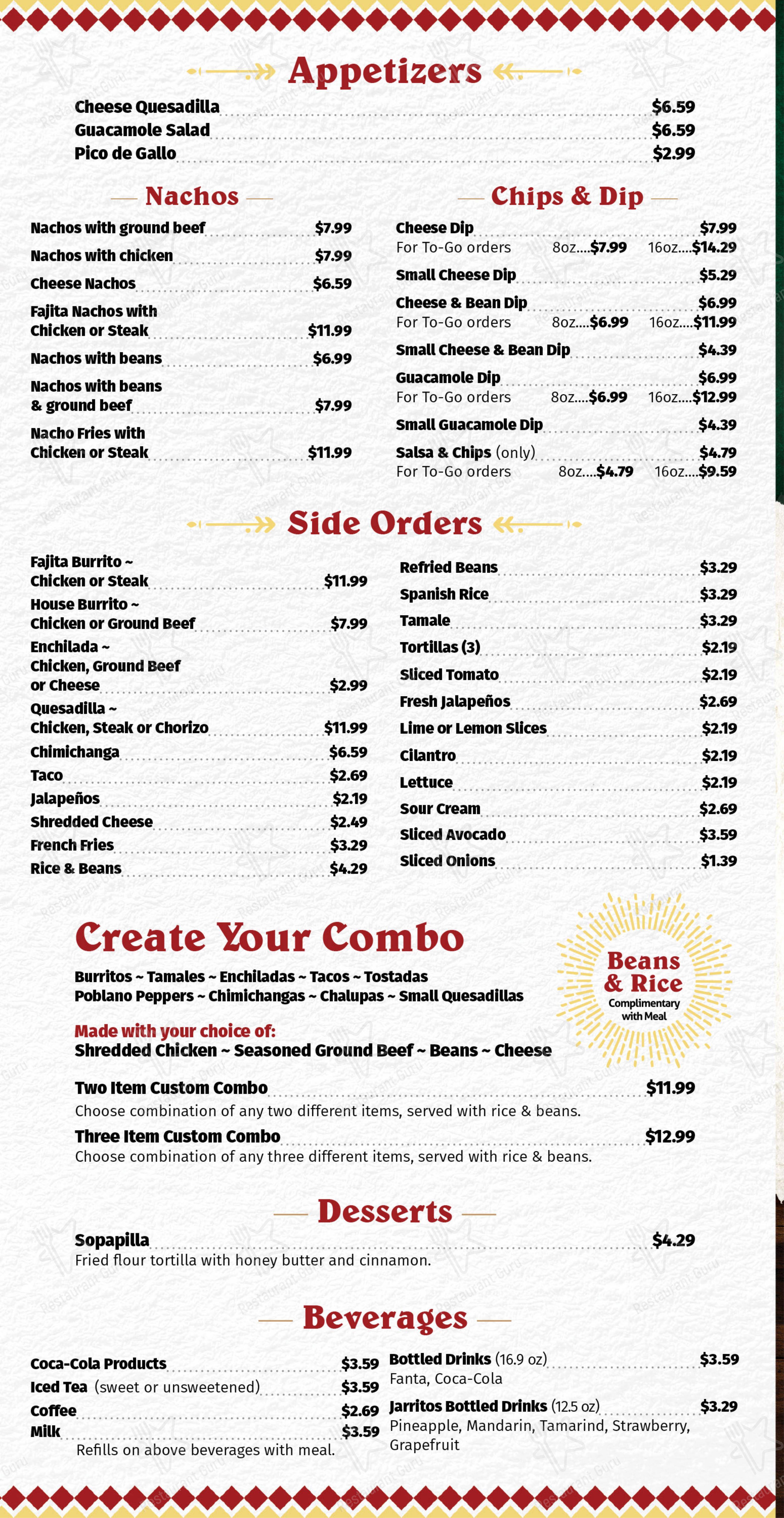Carta de El Trio Mexican Restaurant, Alma, 214 US-64