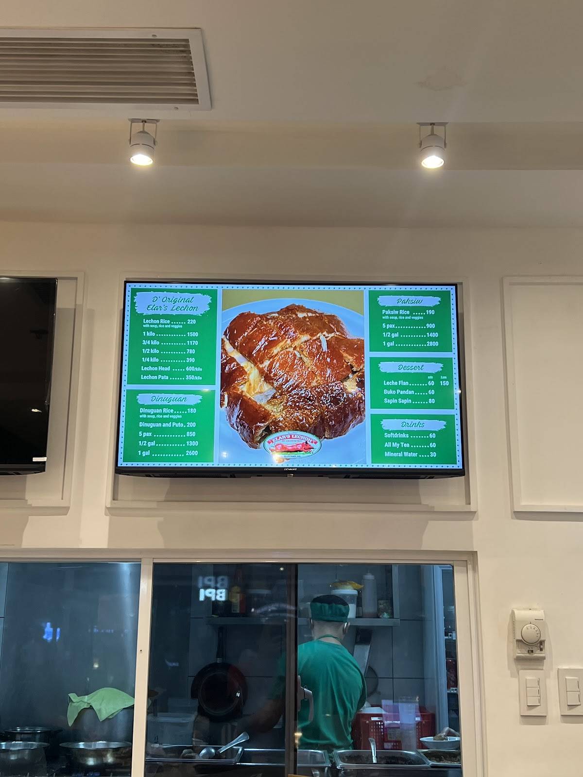 Menu at Elars lechon restaurant, San Juan