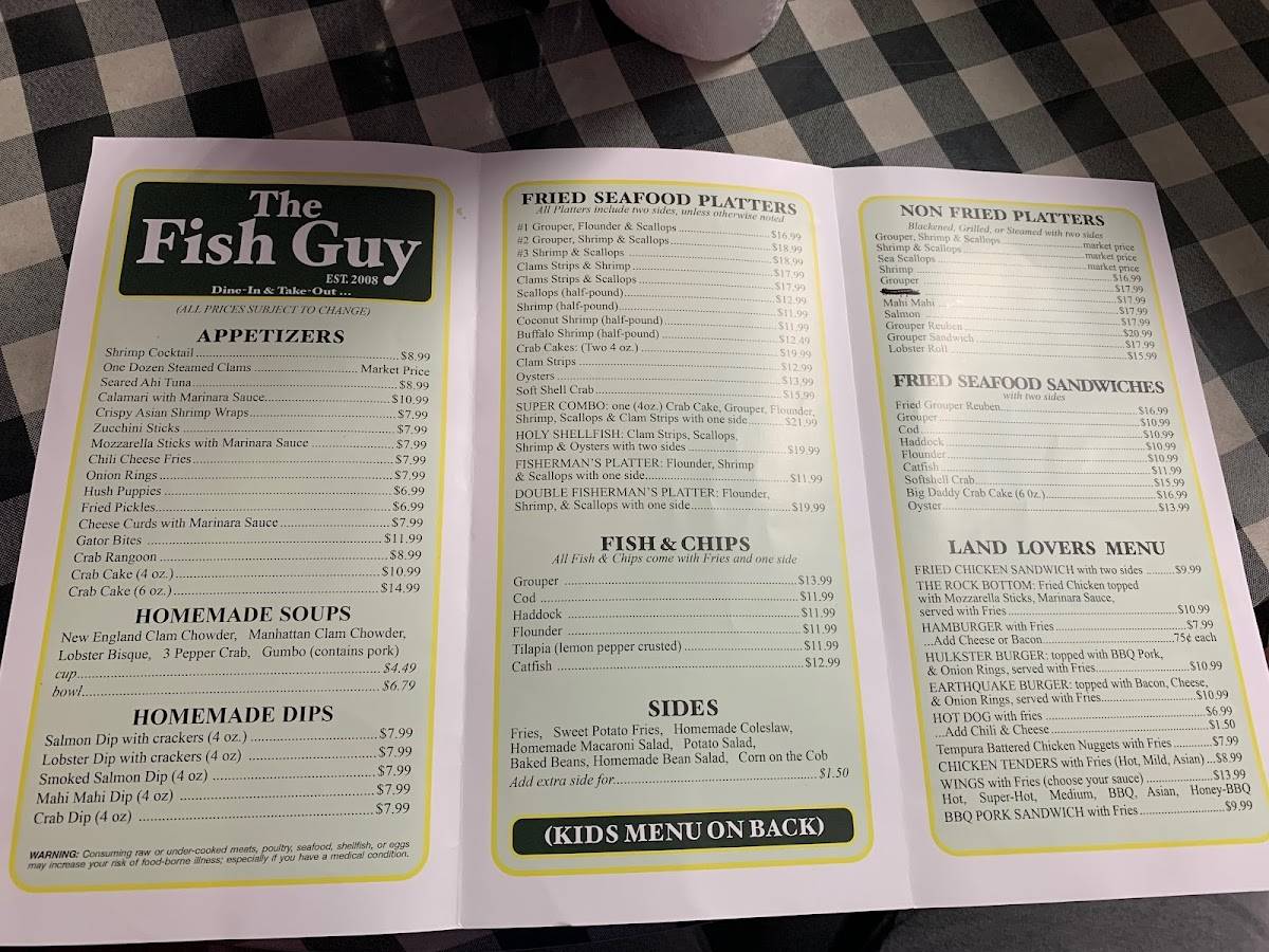 Menu at The Fish Guy restaurant, New Port Richey