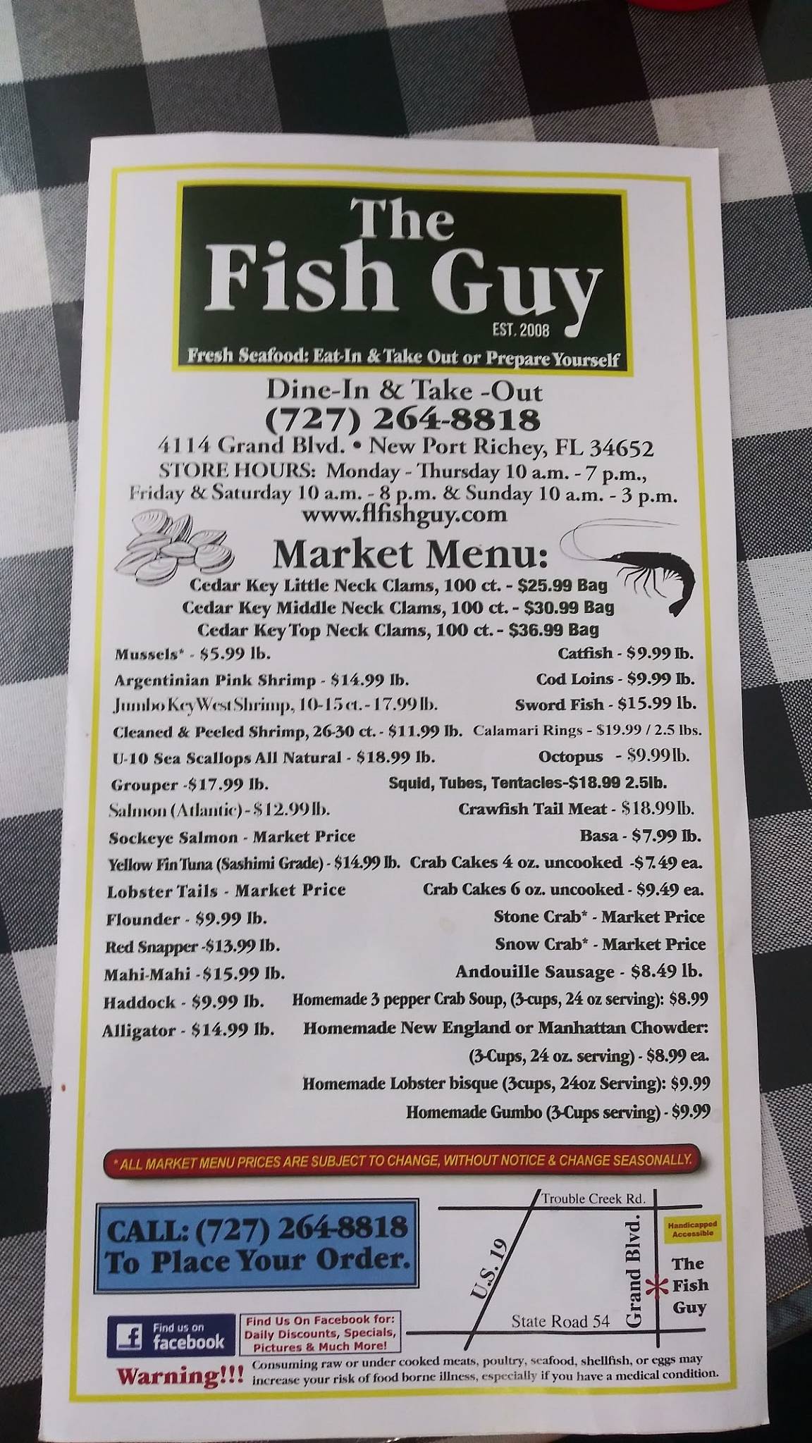 Menu at The Fish Guy restaurant, New Port Richey