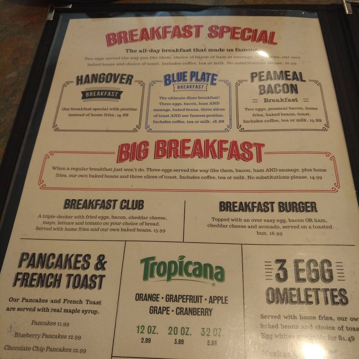 Menu at Elgin Street Diner restaurant, Ottawa, 374 Elgin St