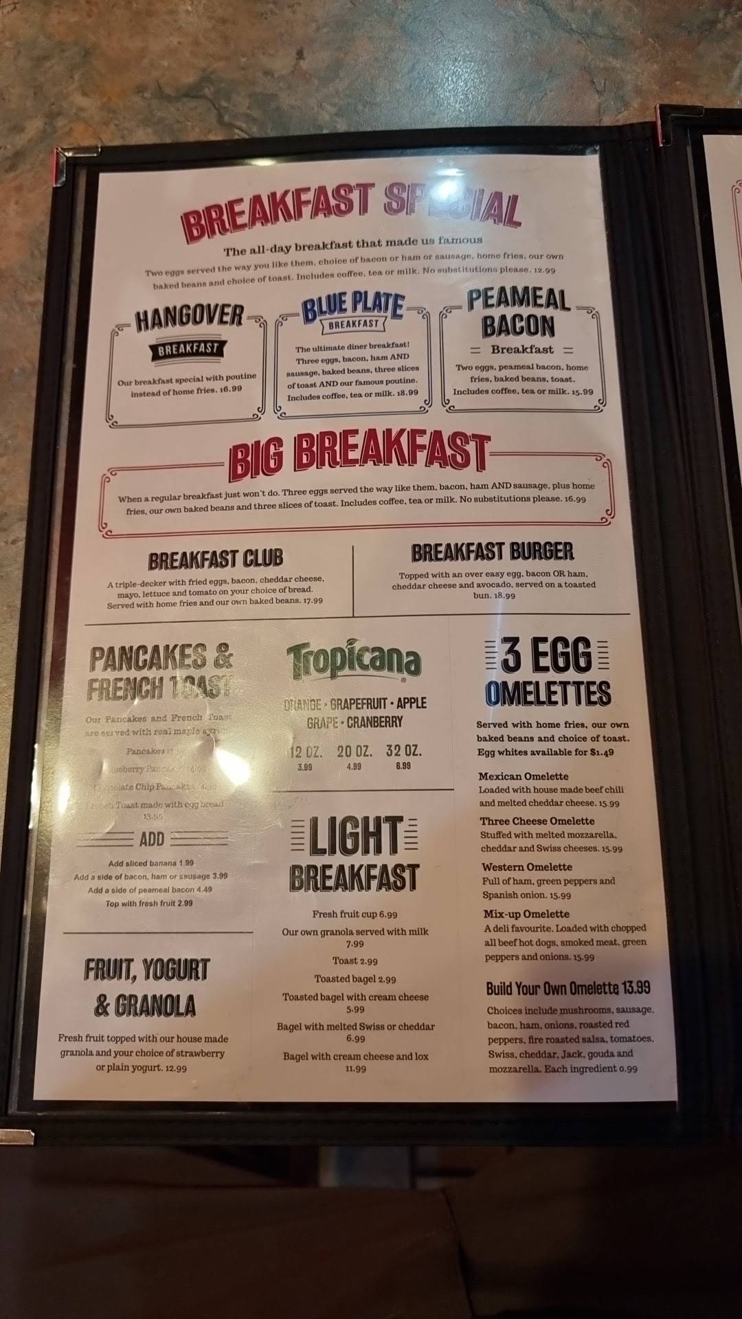 Menu at Elgin Street Diner restaurant, Ottawa, 374 Elgin St