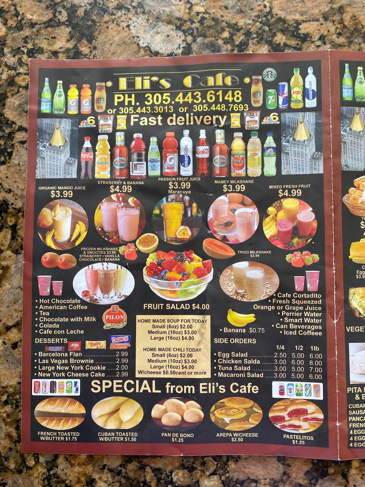Menu at Eli's Cafe, Miami, S Le Jeune Rd