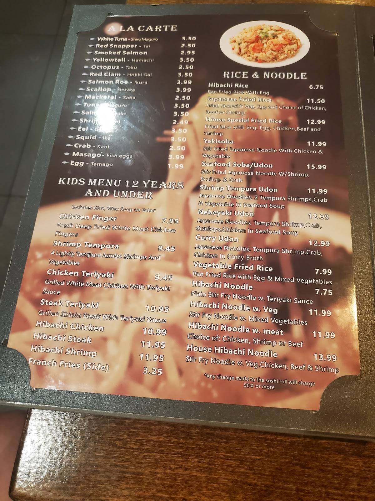 Menu at Volcano restaurant, Elizabeth City
