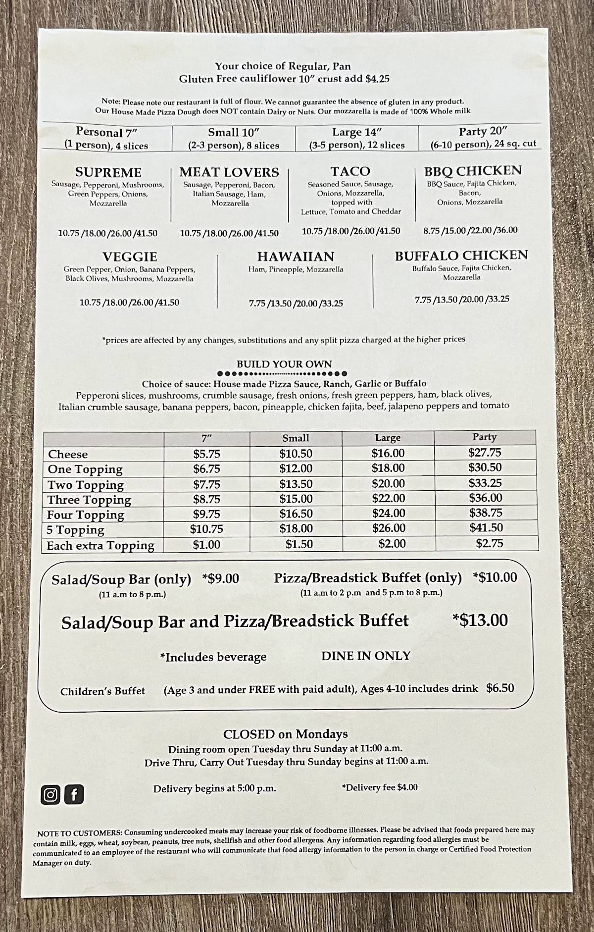 Menu at Ellettsville Pizza Pantry pizzeria, Bloomington, IN-46