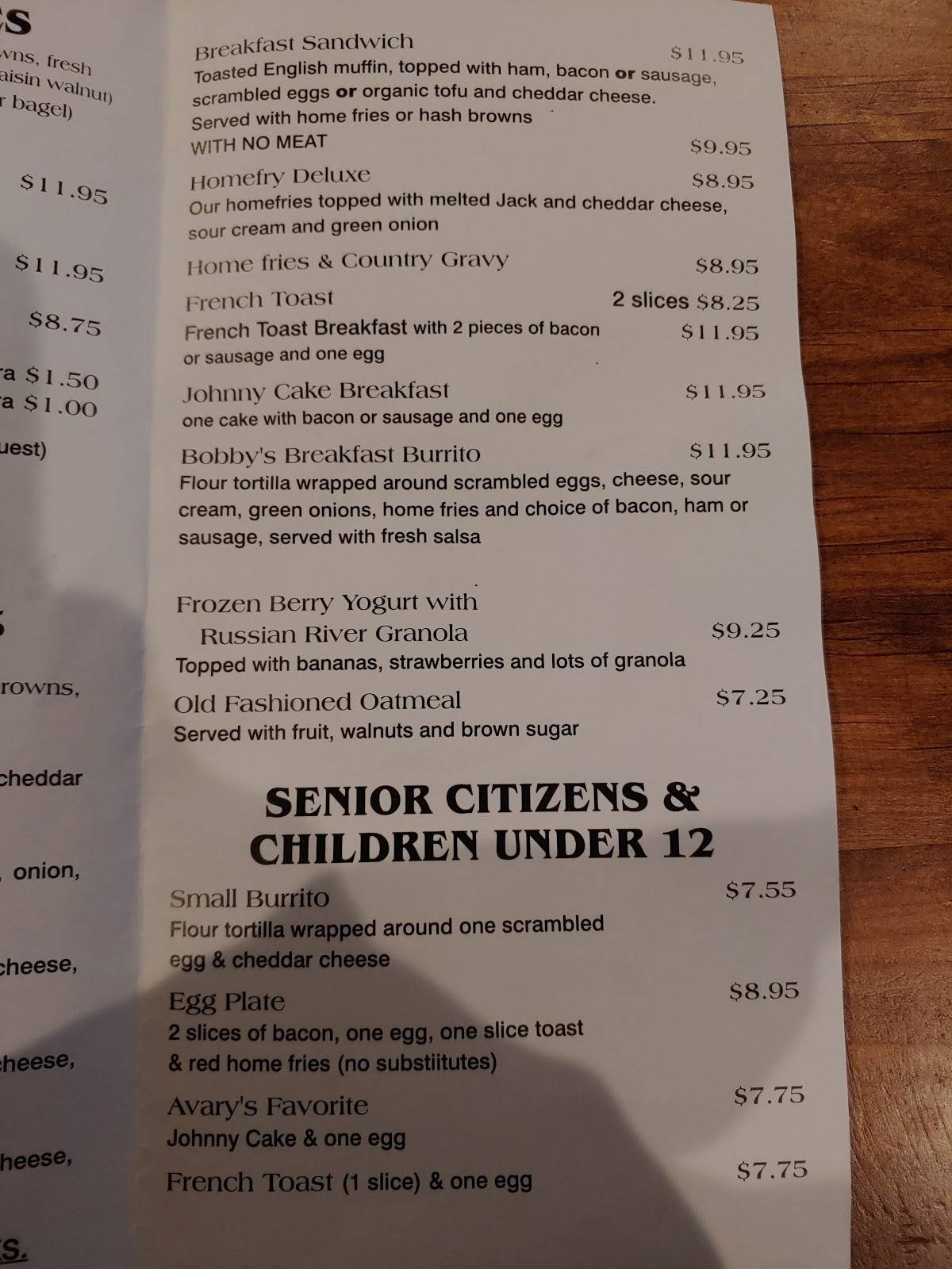 Menu at Ellie's Mutt Hut restaurant, Ukiah