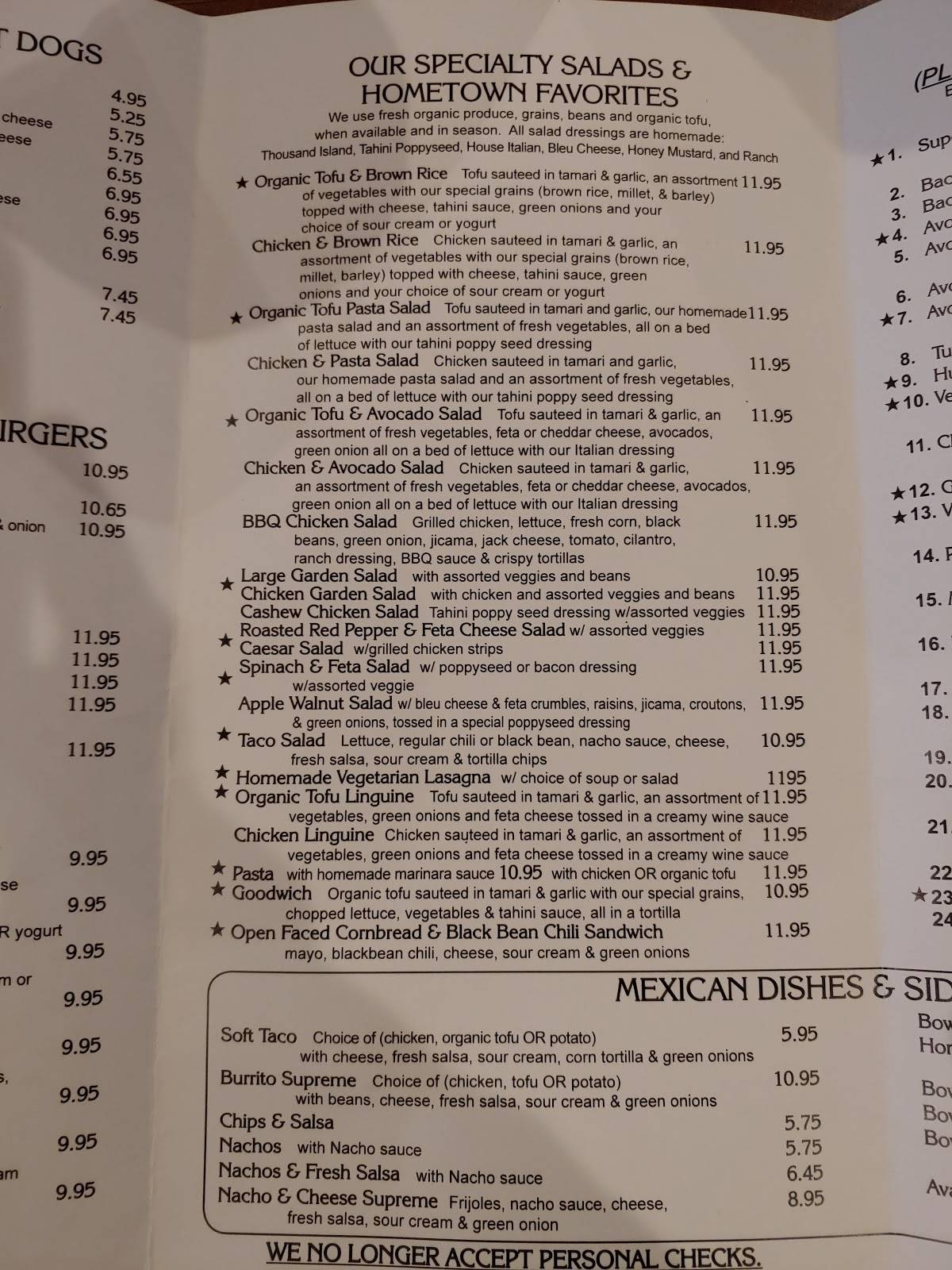 Menu at Ellie's Mutt Hut restaurant, Ukiah