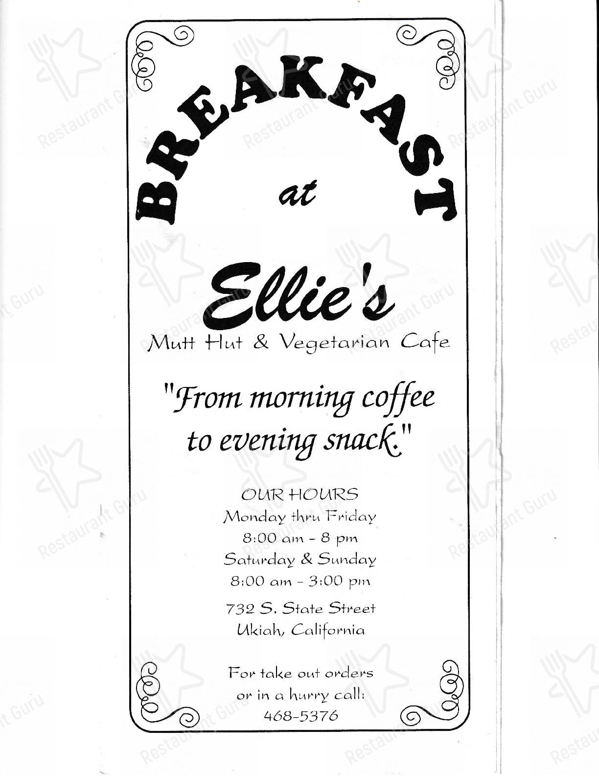 Menu at Ellie's Mutt Hut cafe, Ukiah