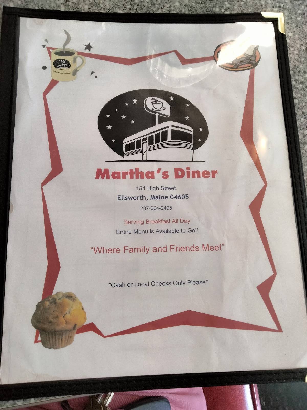 Menu at Martha's Diner restaurant, Ellsworth