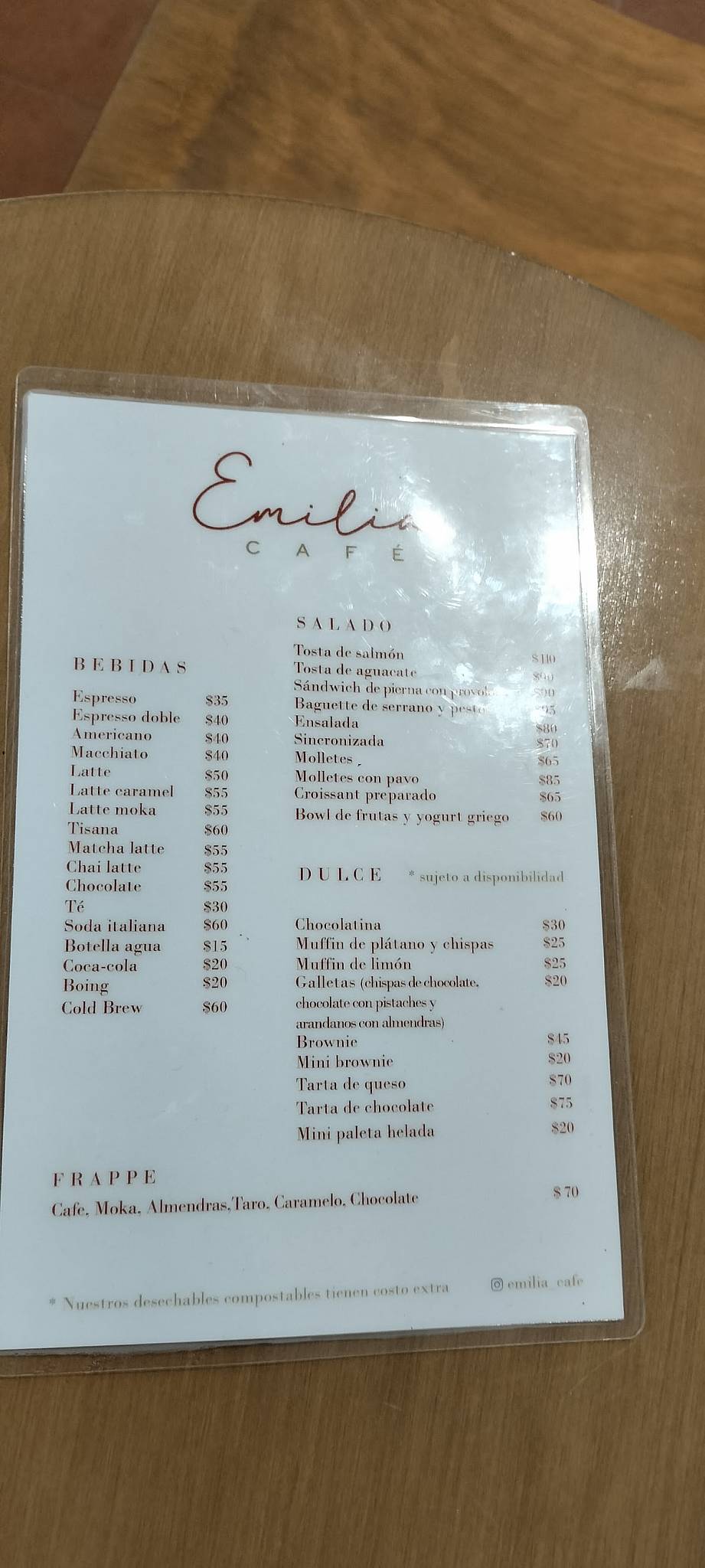 Menu at Emilia Café, Xalapa