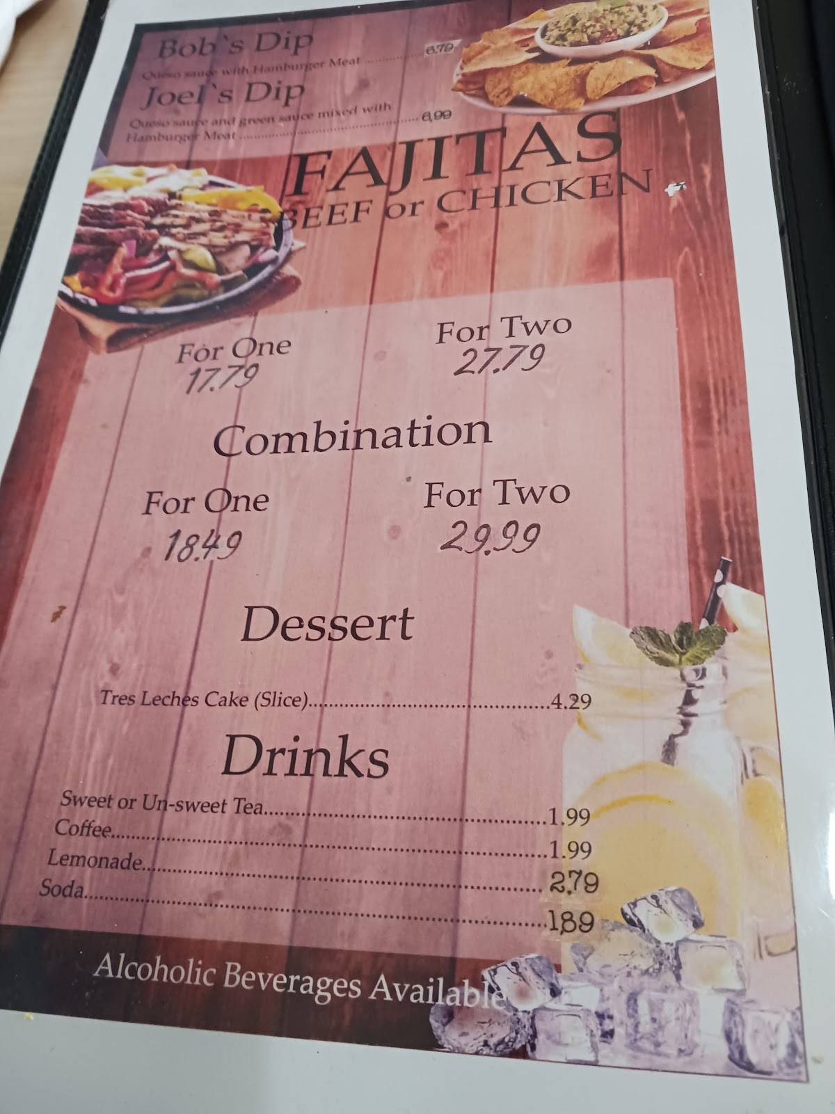 Menu at Emilio's Mexican Restaurant, Brownwood