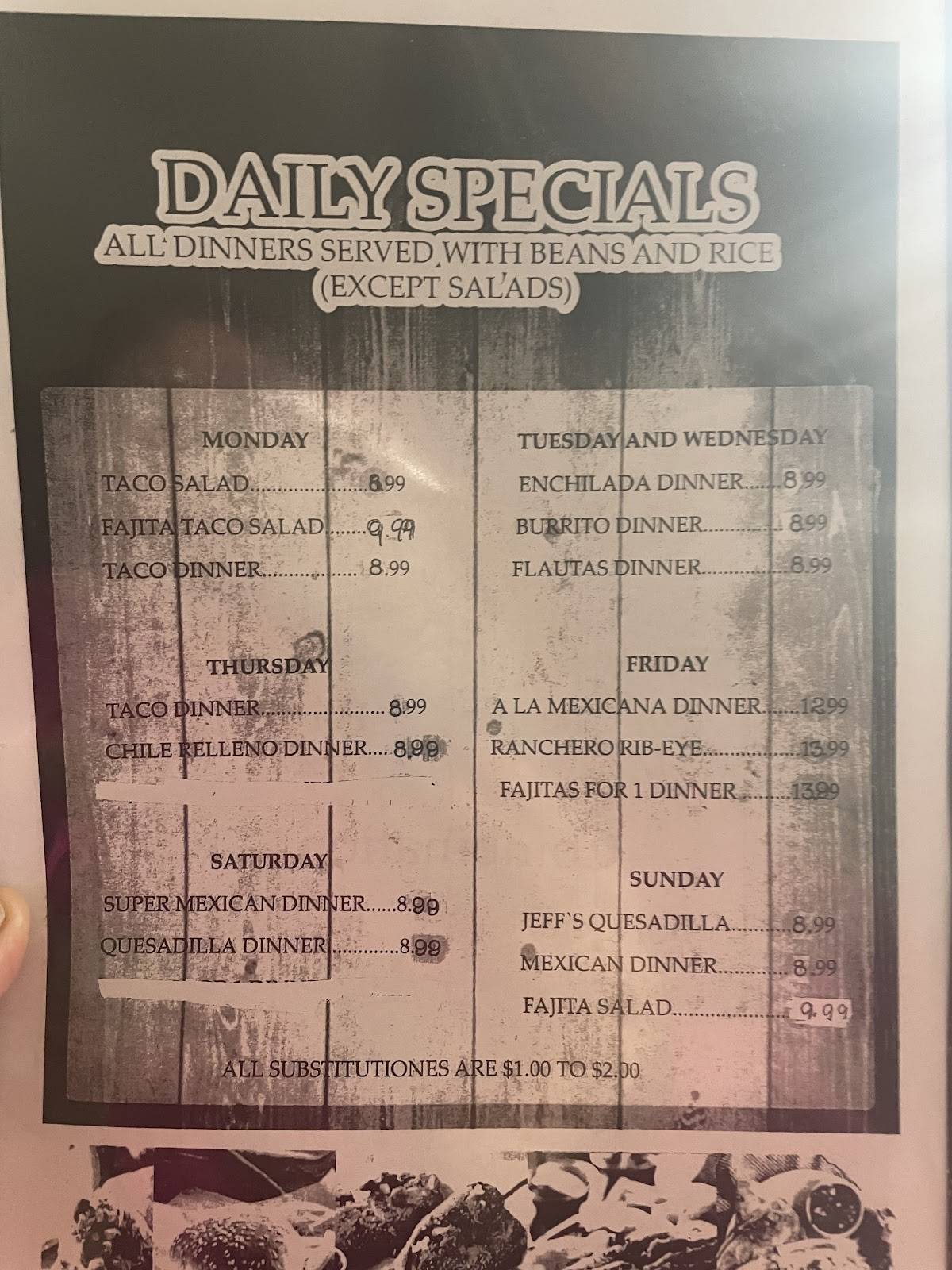 Menu at Emilio's Mexican Restaurant, Brownwood