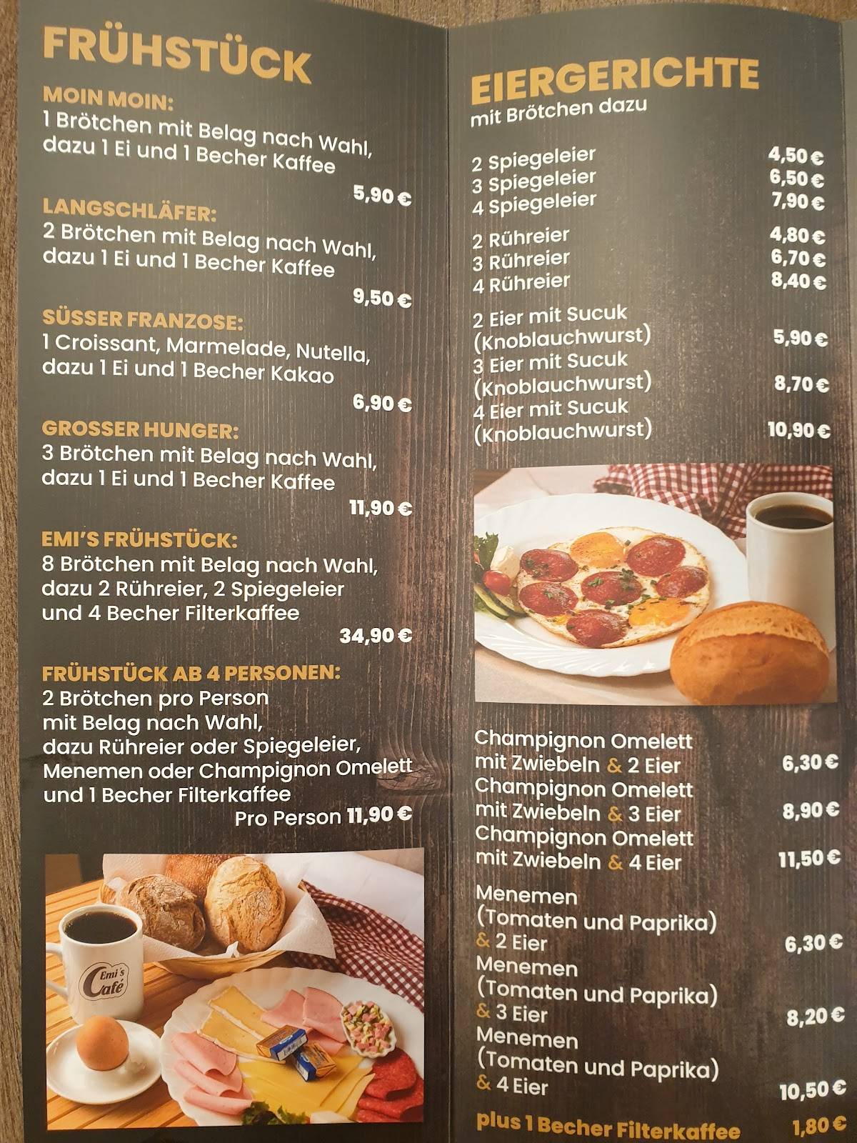 Speisekarte von Emi’s Café, Büchen
