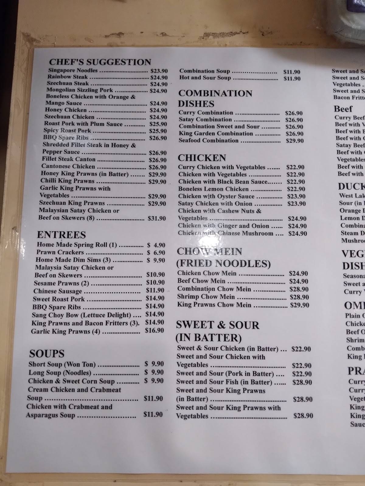 Menu at Empress King Garden Chinese Restaurant, Warracknabeal
