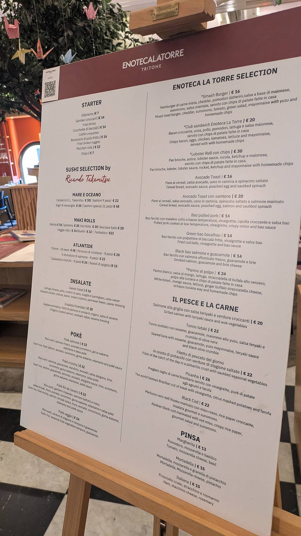 Menu da Enoteca La Torre - Tritone ristorante, Roma