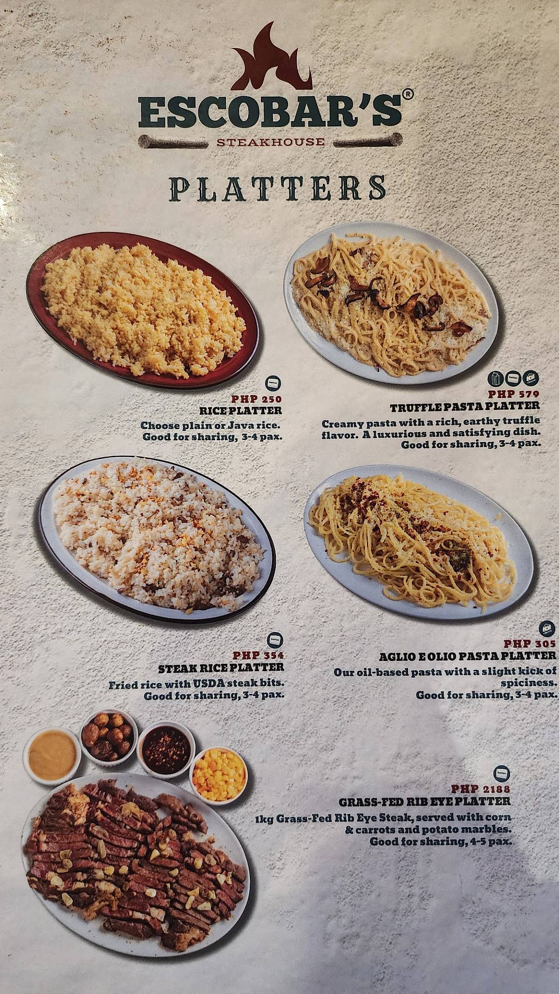Menu at Escobar’s Steakhouse, Quezon City