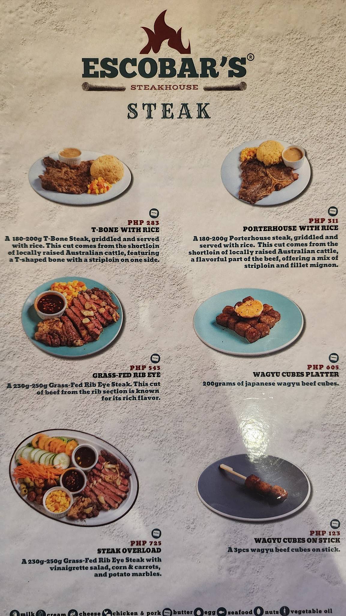 Menu at Escobar’s Steakhouse, Quezon City