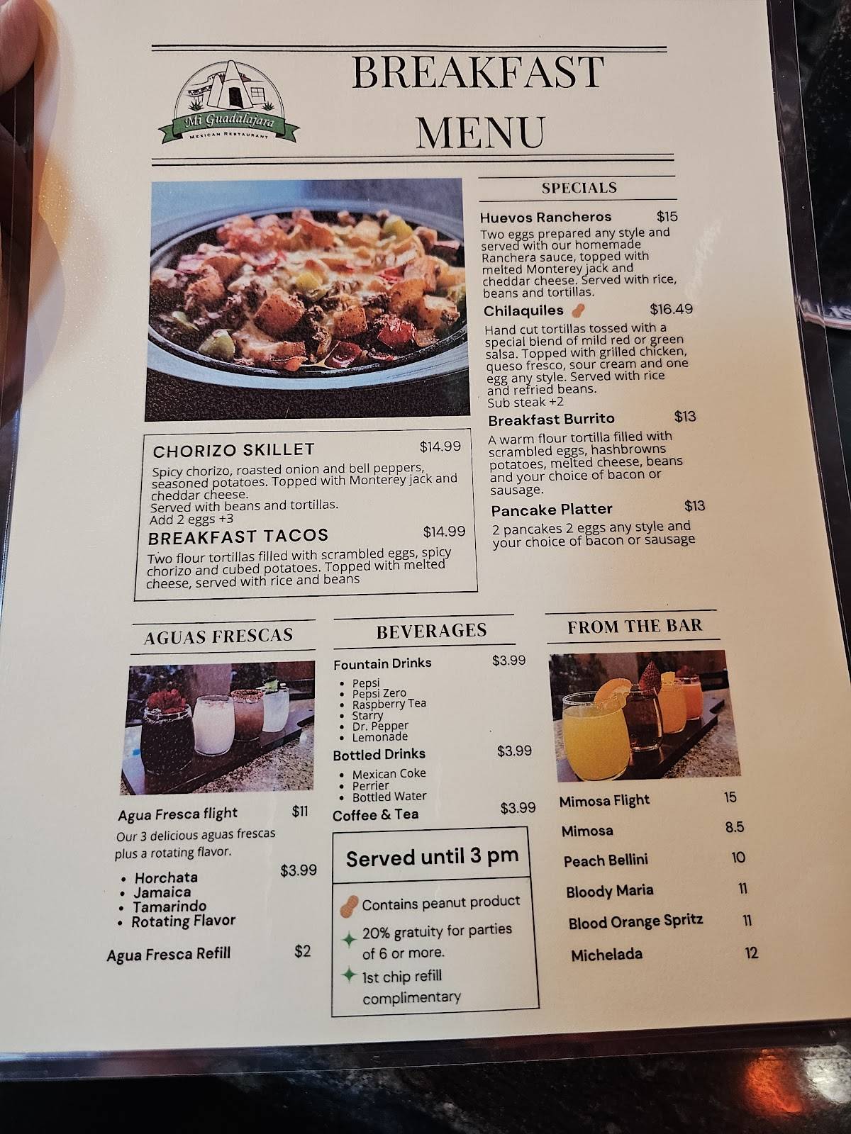 Menu at Mi Guadalajara Restaurant, Escondido