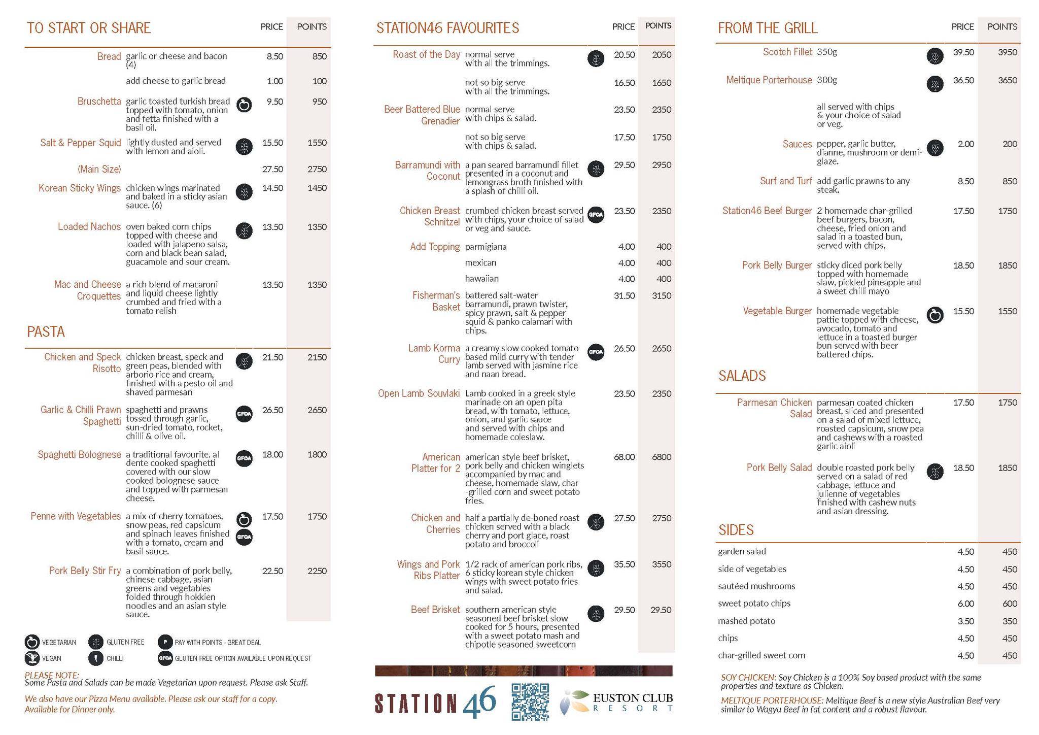 Menu at Euston Club Resort Euston NSW, Euston