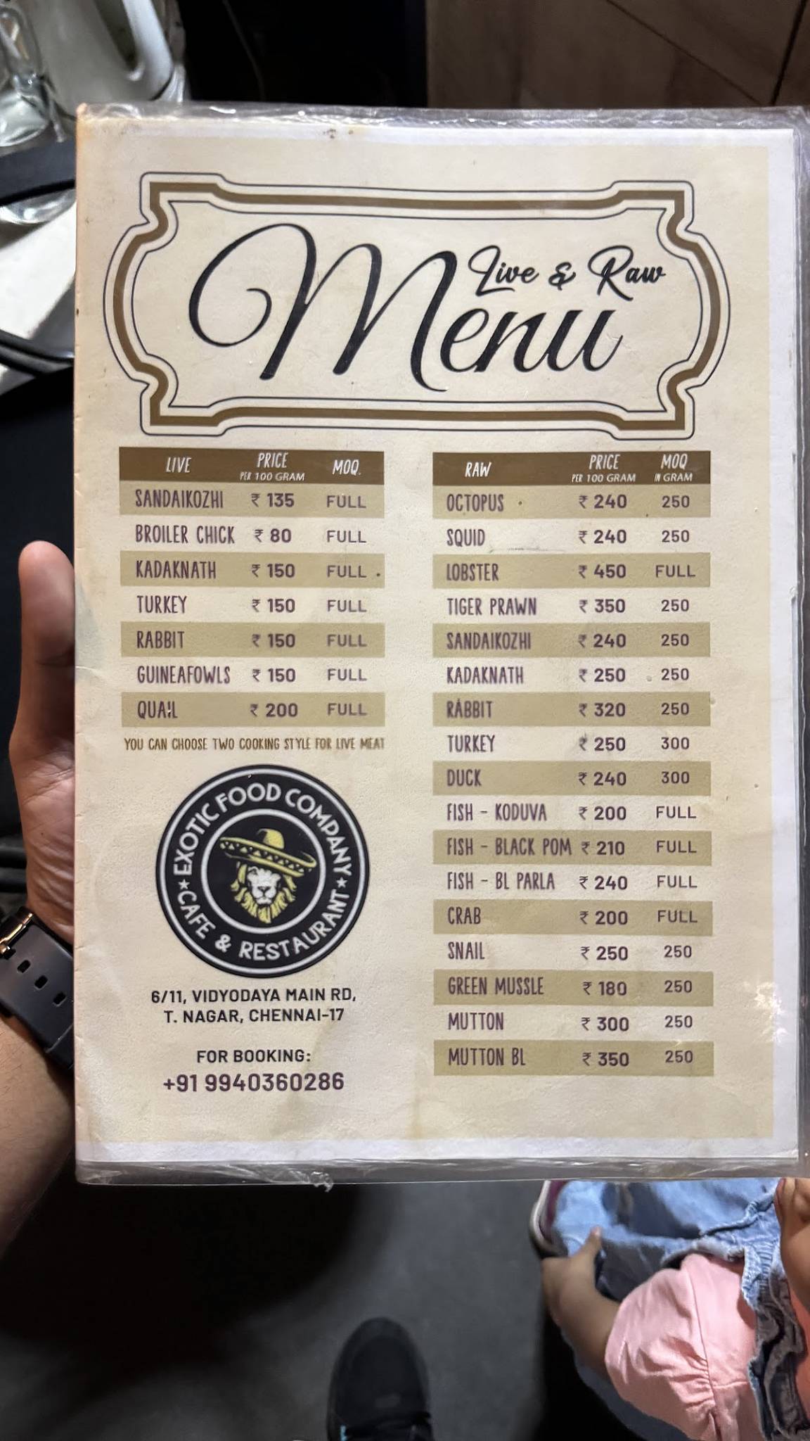 Menu at Exotic Food Company - Cafe & Restaurant, Chennai