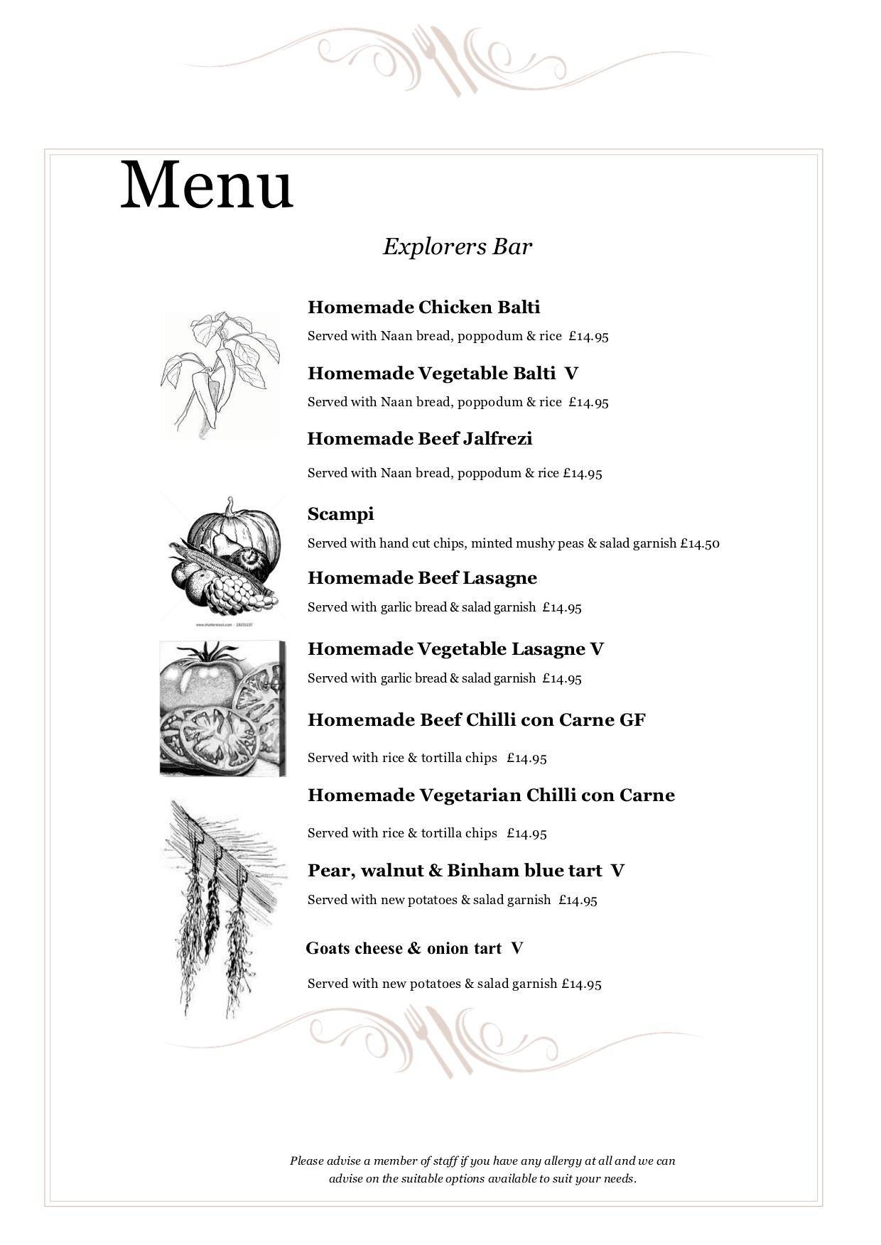 Menu at Explorers Bar, Briston