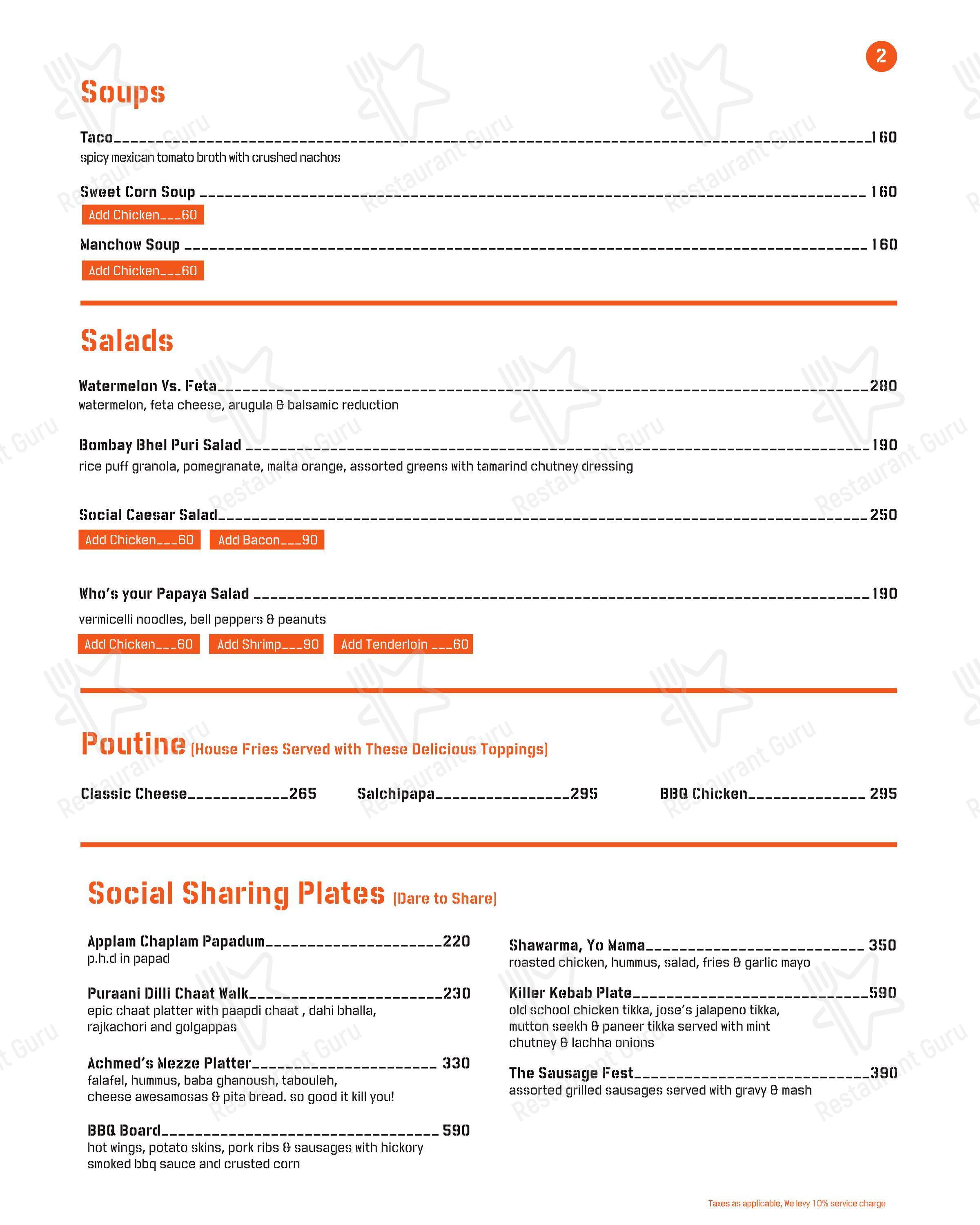 Menu at FC Road Social, Pune