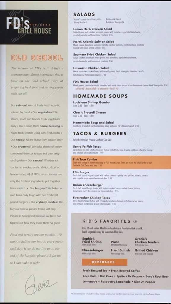 Menu at FD's Grillhouse pub & bar, Springfield