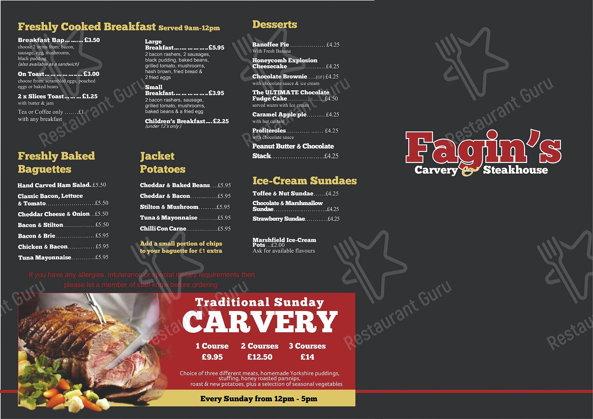 Menu at Fagin's pub & bar, Gloucester, Stroud Road