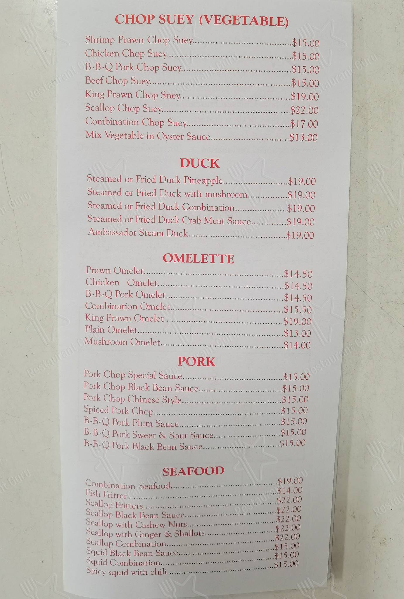 Menu at Lai Sun Chinese Restaurant, Fairfield Heights