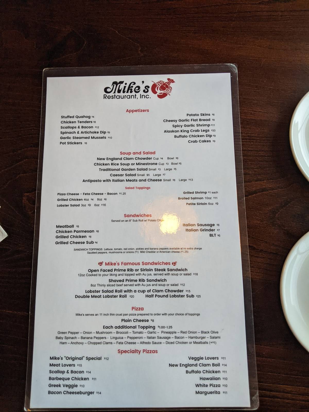 Menu at Mike's Restaurant, Fairhaven