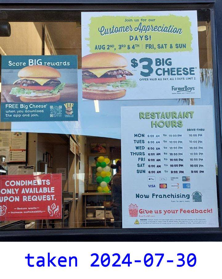 Menu at Farmer Boys restaurant, Huntington Beach