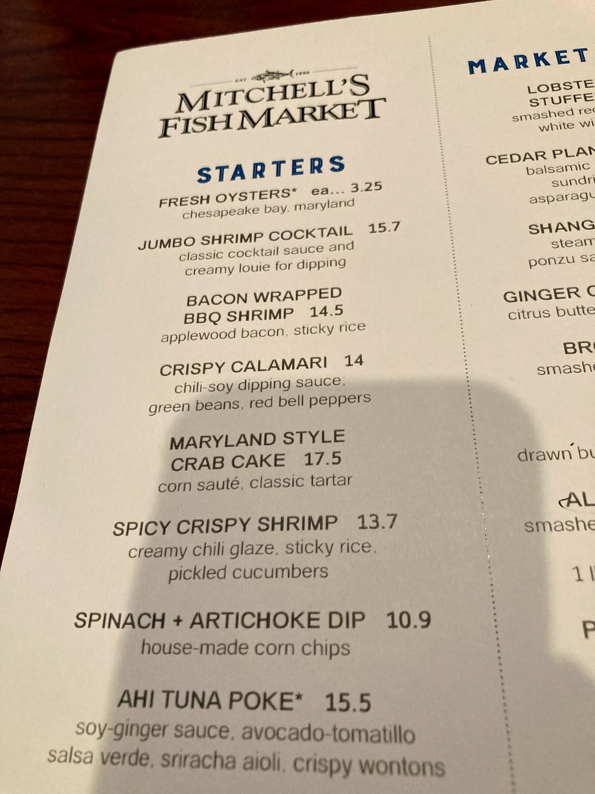 Menu at Mitchell's Fish Market pub & bar, Livonia