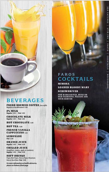 Menu at Faros Restaurant & Cocktails, Fond du Lac