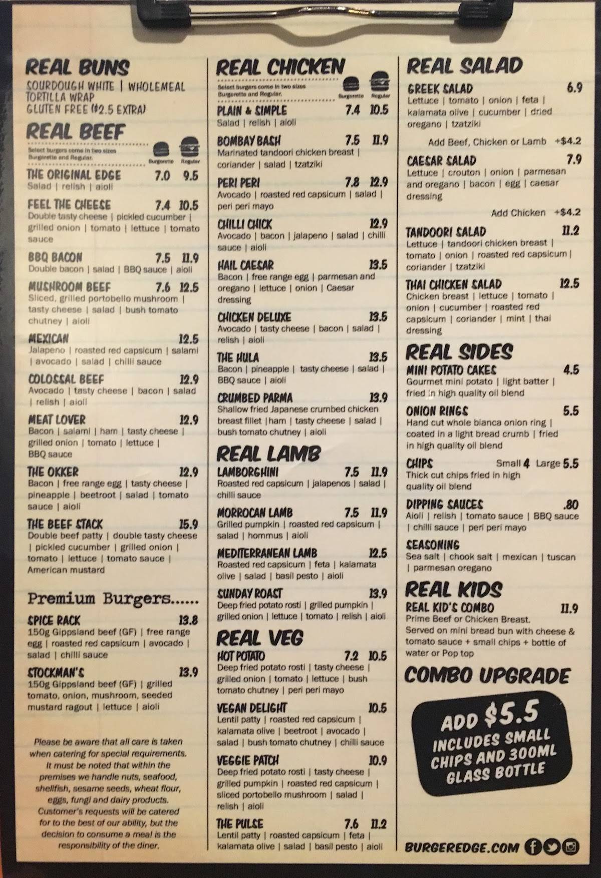 Menu at Burger Edge fast food, Karawara
