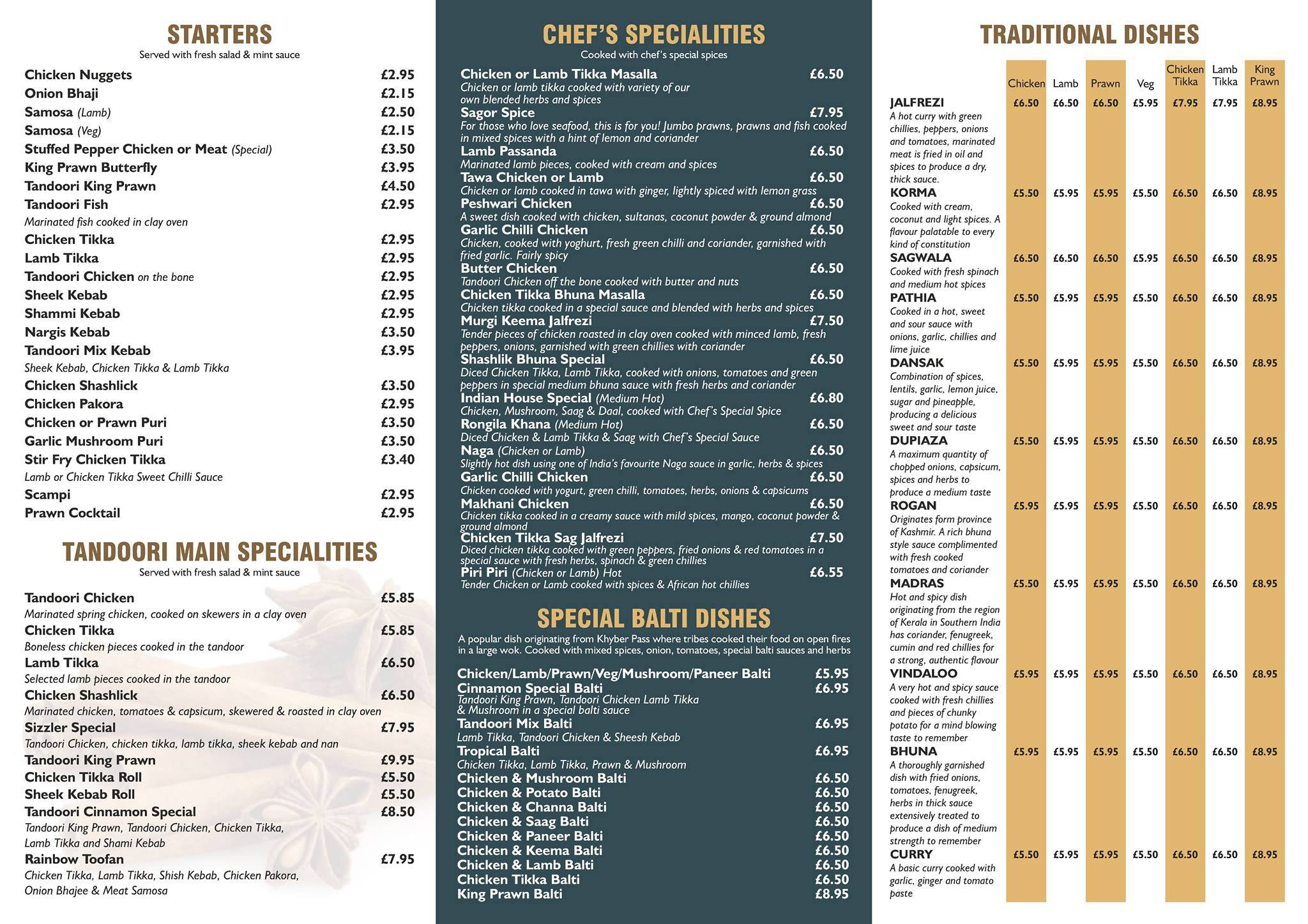 Menu at Cinnamon fast food, Tamworth
