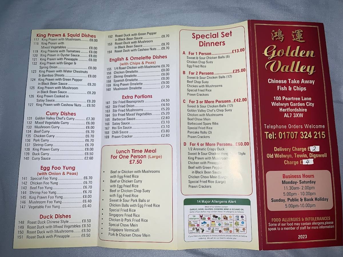 Menu at Golden Valley fast food, Welwyn Garden City, 100 Peartree Ln