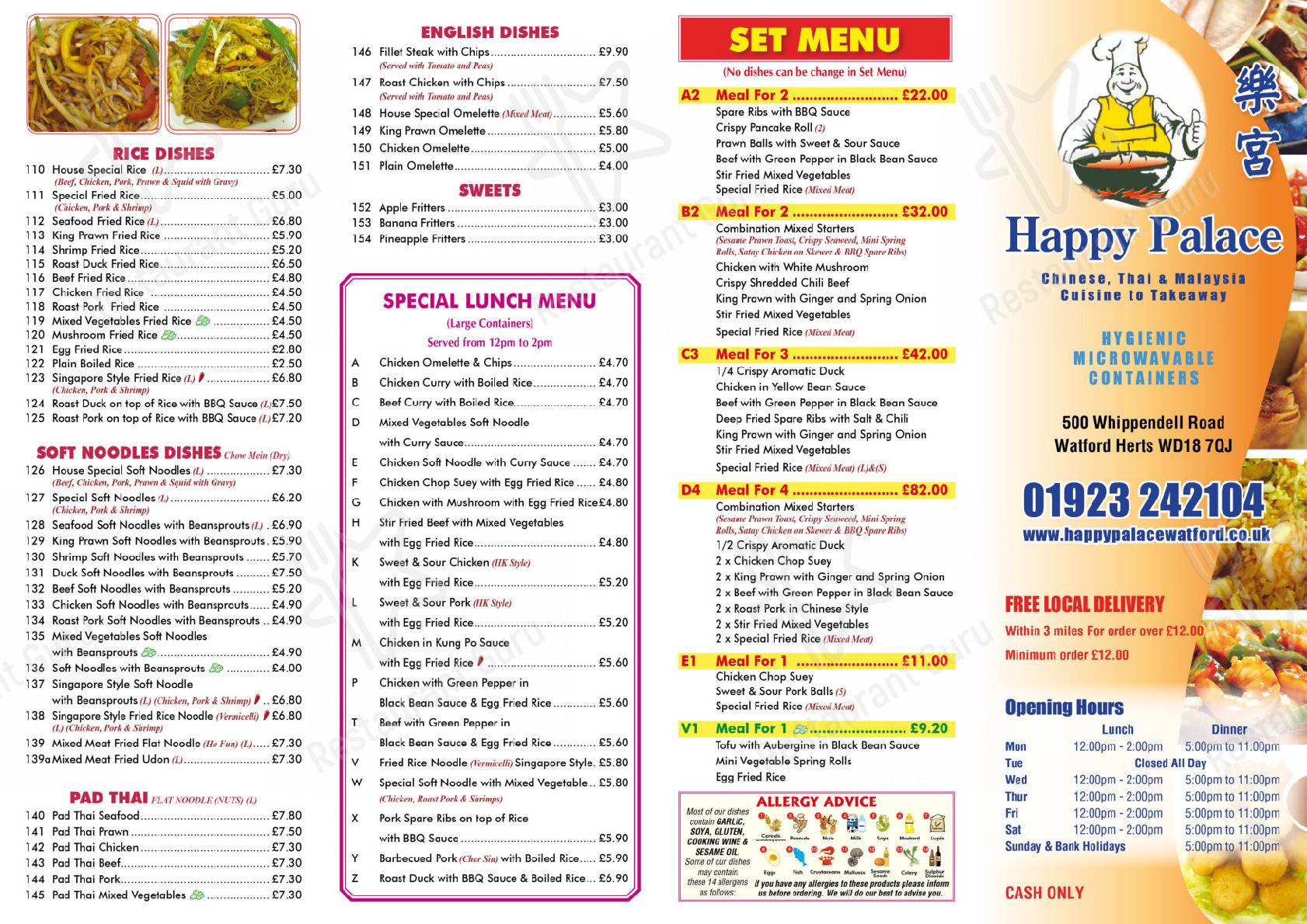 Menu at Happy Palace Watford Chinese Takeaway fast food, Watford, 500 ...
