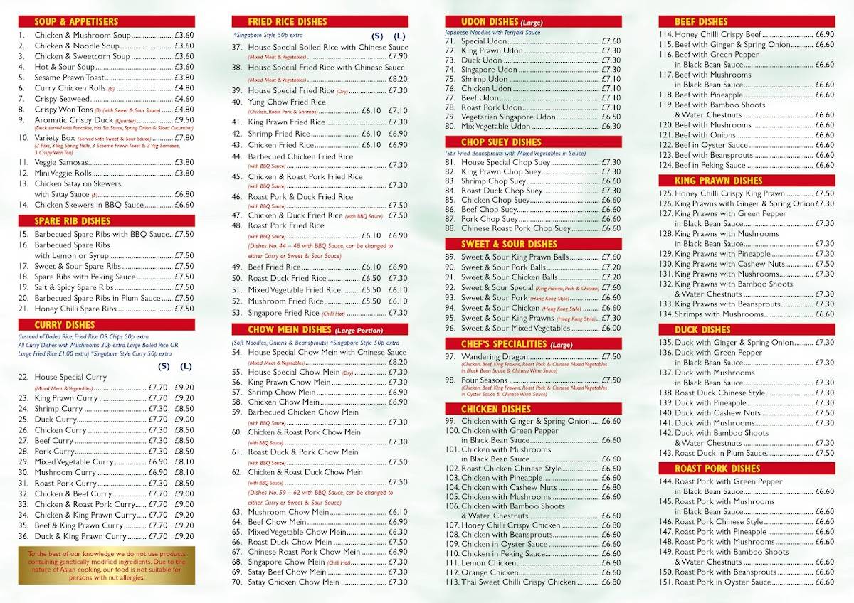 Menu at Hoi Kee fast food, Coventry