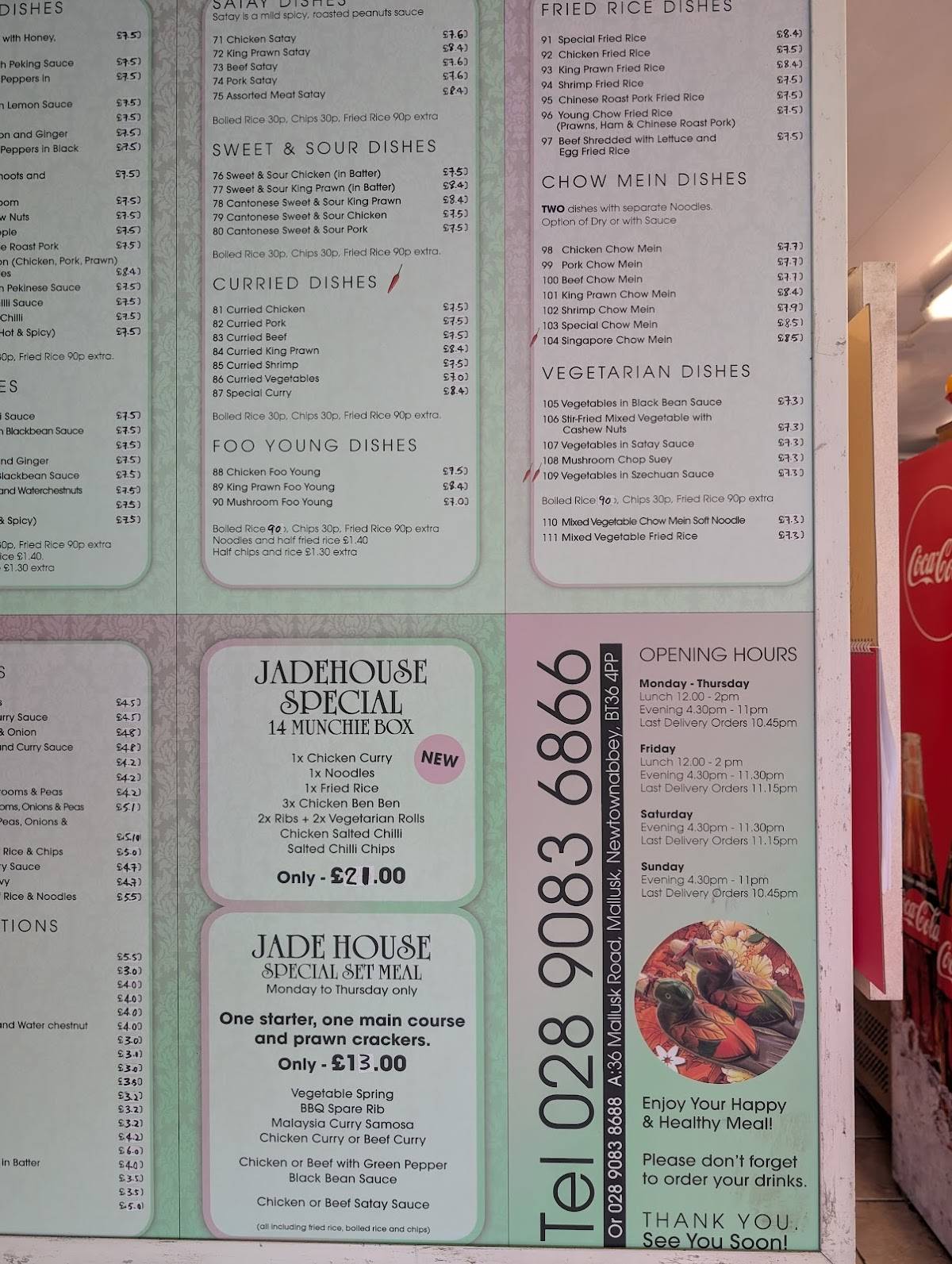 Menu at Jade House fast food, Mallusk, 36 Mallusk Rd