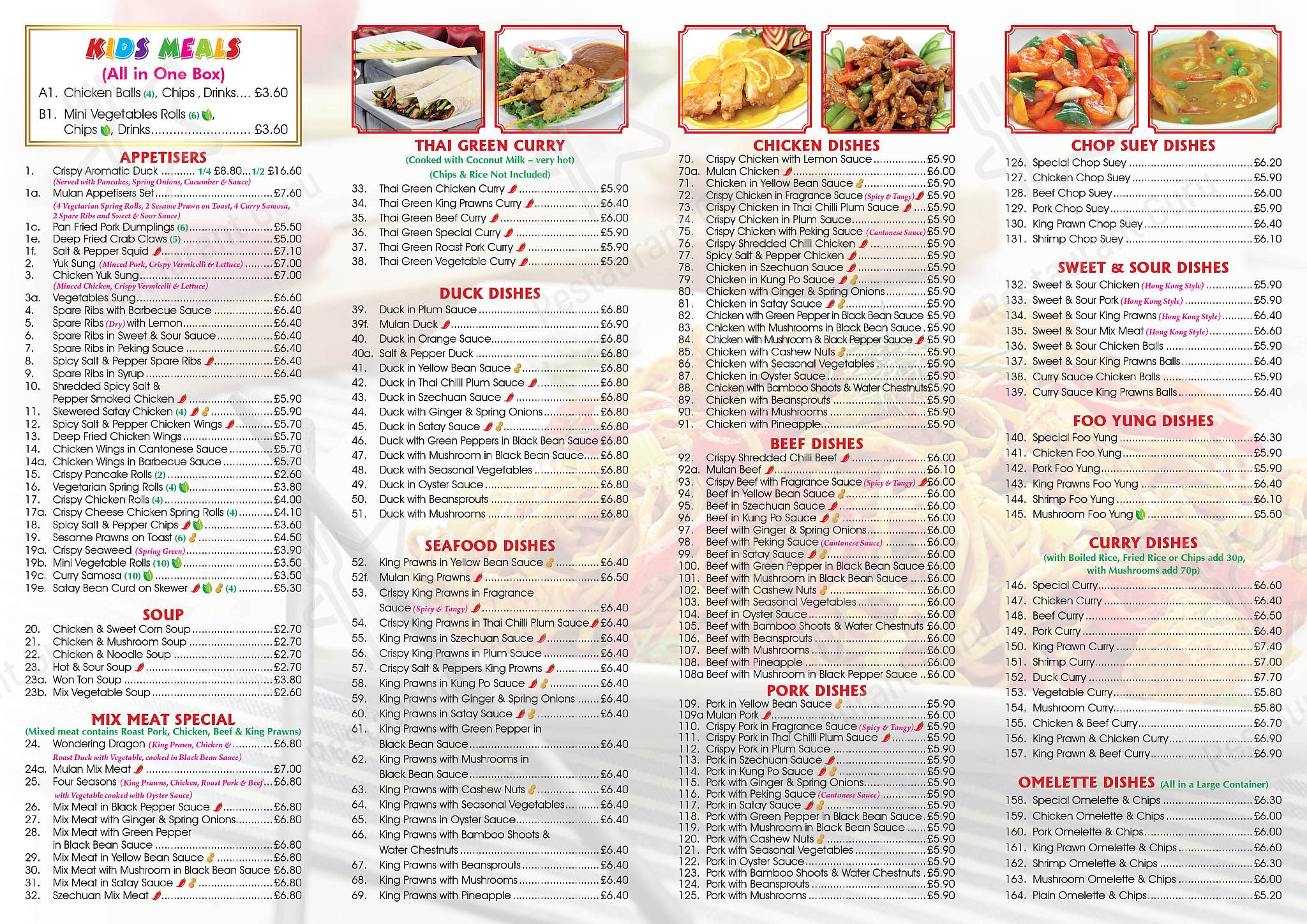 Menu at Mulan fast food, Kenilworth
