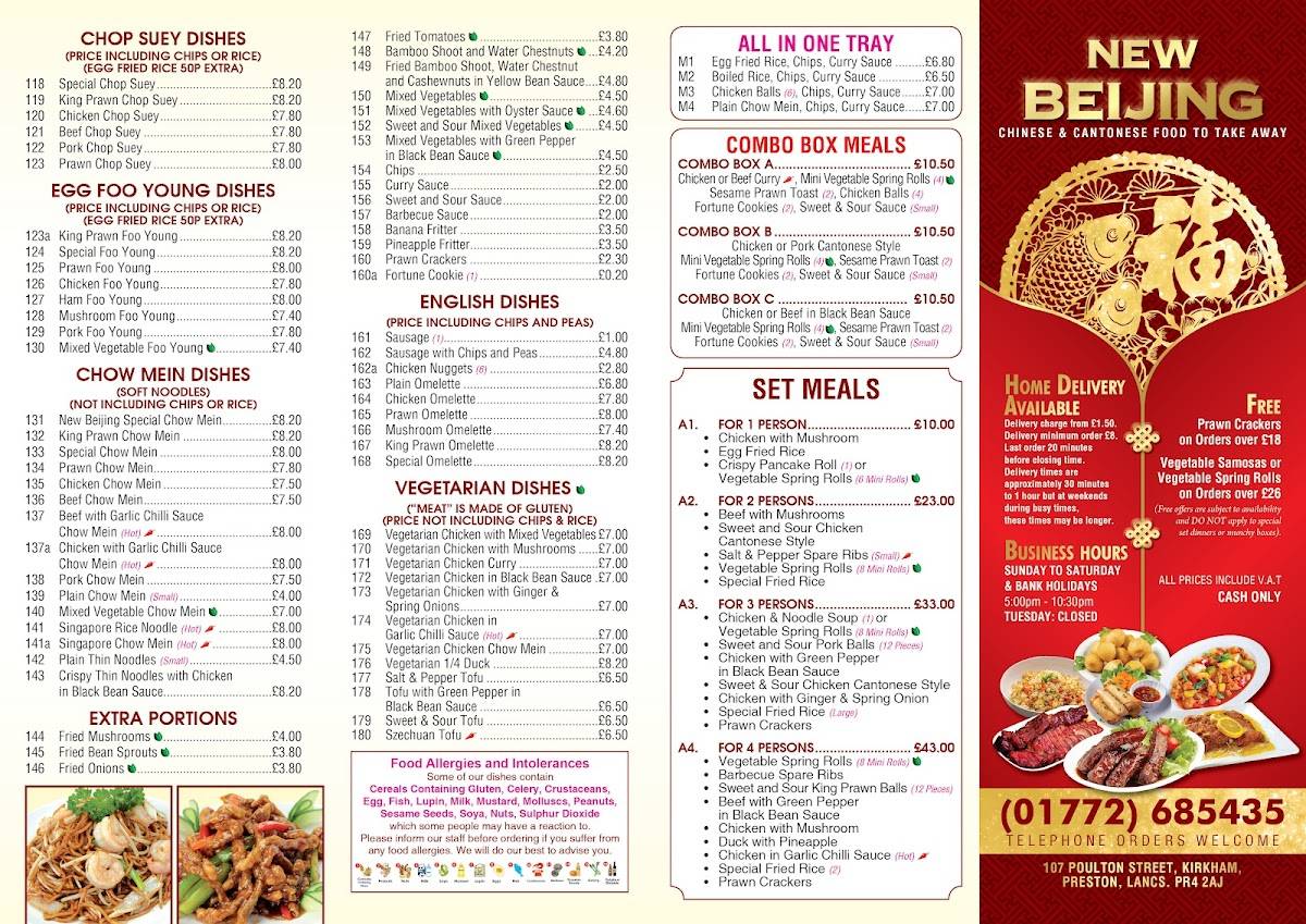 Menu at New Beijing Chinese Takeaway fast food, Freckleton