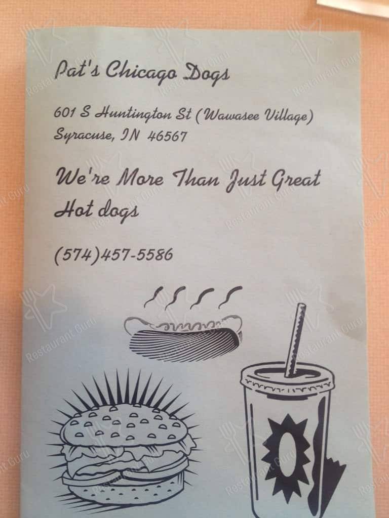 Menu at Pat's Chicago Dogs fast food, Syracuse