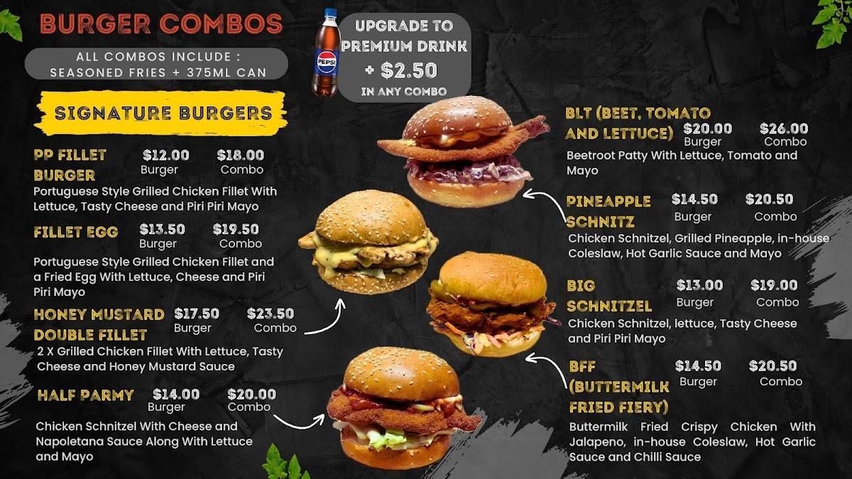 Menu at Piri Piri fast food, Parramatta
