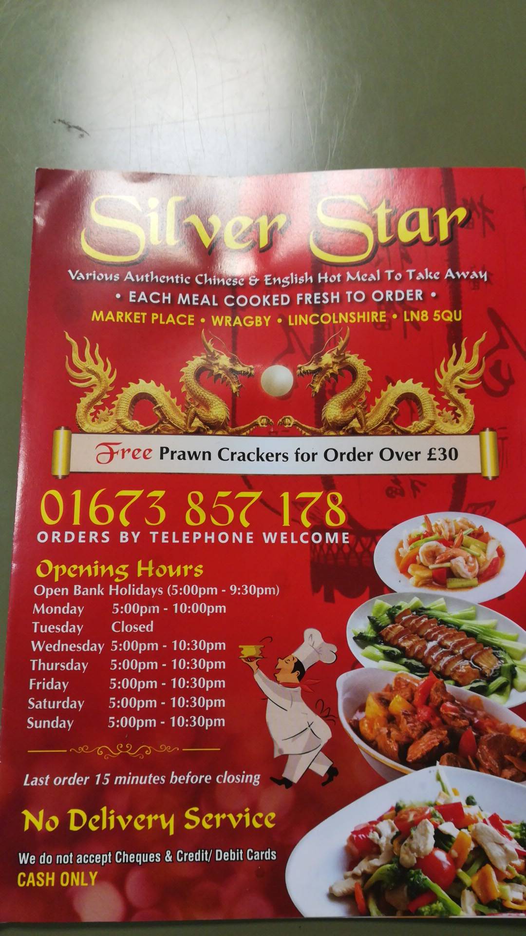 Menu at Silver Star fast food, Wragby