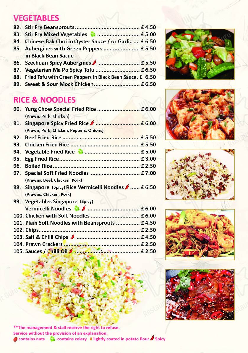 Menu at Sun Wah fast food, Rossett
