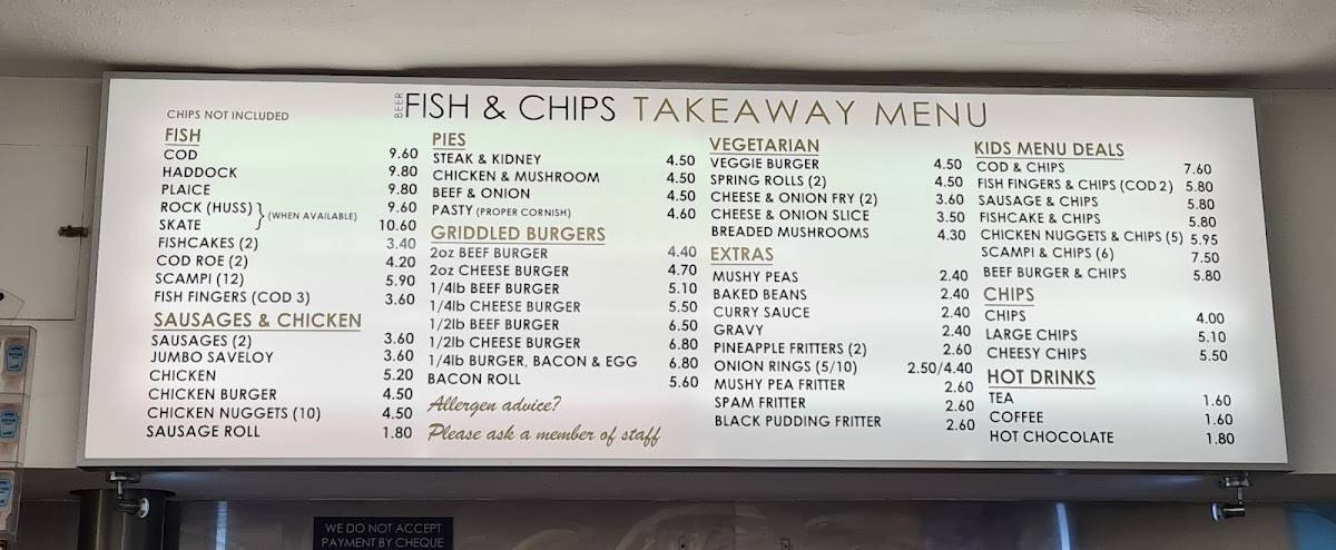 Menu at The Beer Fish & Chip Shop fast food, Seaton