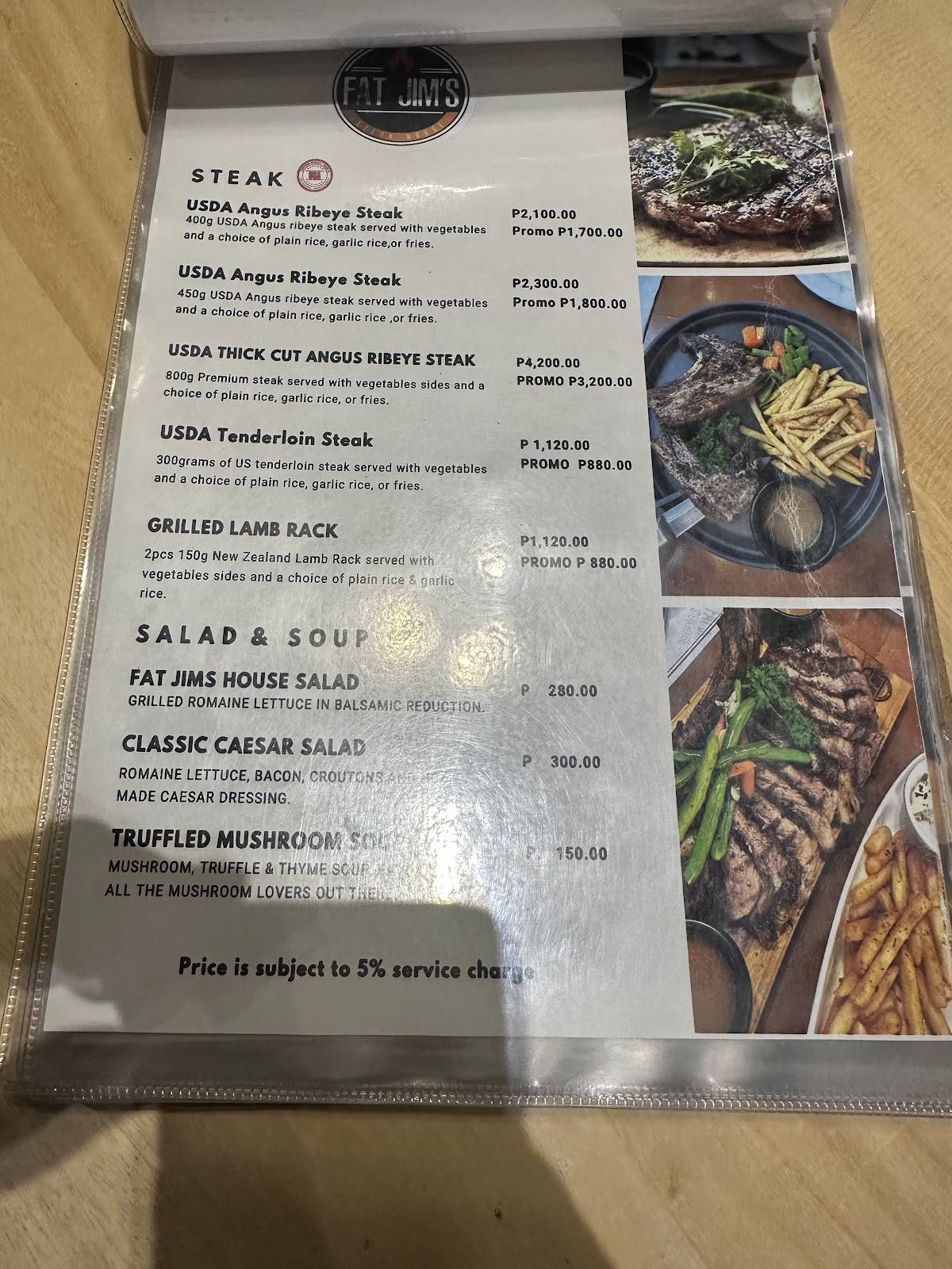Menu at Fat Jim's Steak House steakhouse, Mandaue City