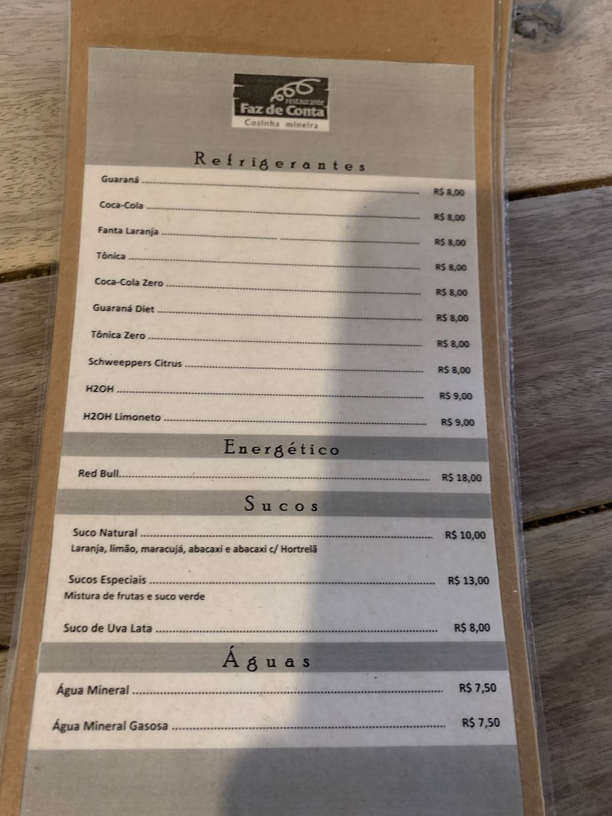 Menu em Faz de Conta restaurante, Nova Lima, Av. Toronto