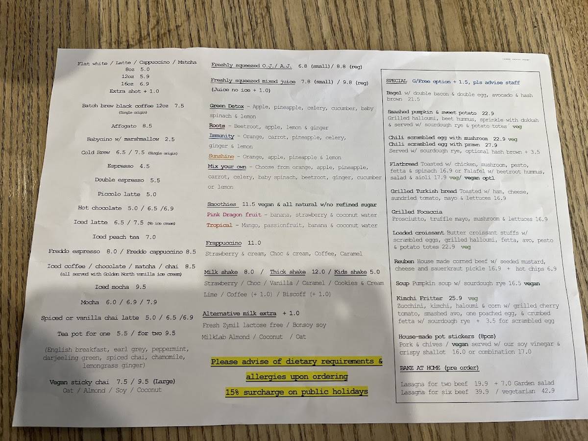 Menu at Feed Jetty Road cafe, Glenelg