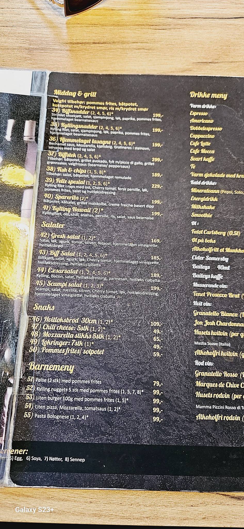 Menu at Felix restaurant, Sauda, Rådhusgata 18